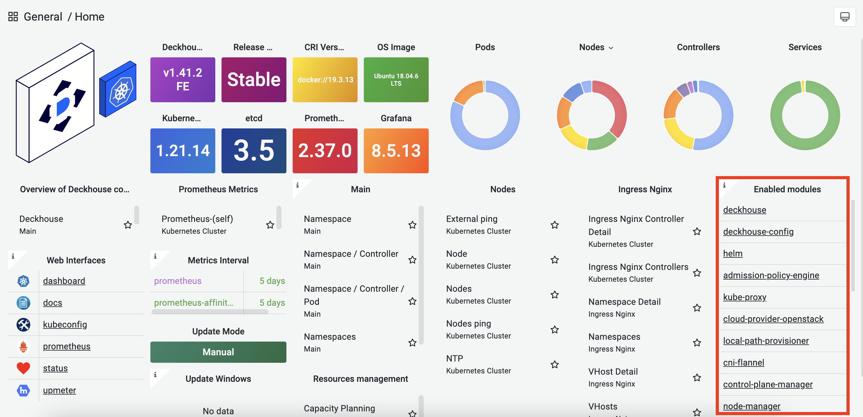 Links in the "Enabled modules" section of the grafana home page should go to the inner cluster ...