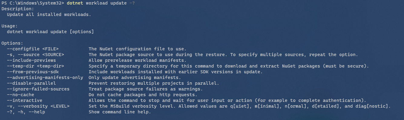 Wrong Example For Workload Update Command · Issue 30844 · Dotnetdocs