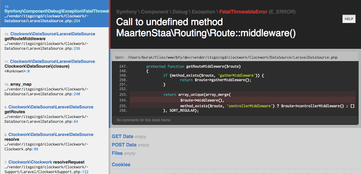 Call To Undefined Function Env On Laravel 4 2 Project · Issue 237 · Itsgoingd Clockwork