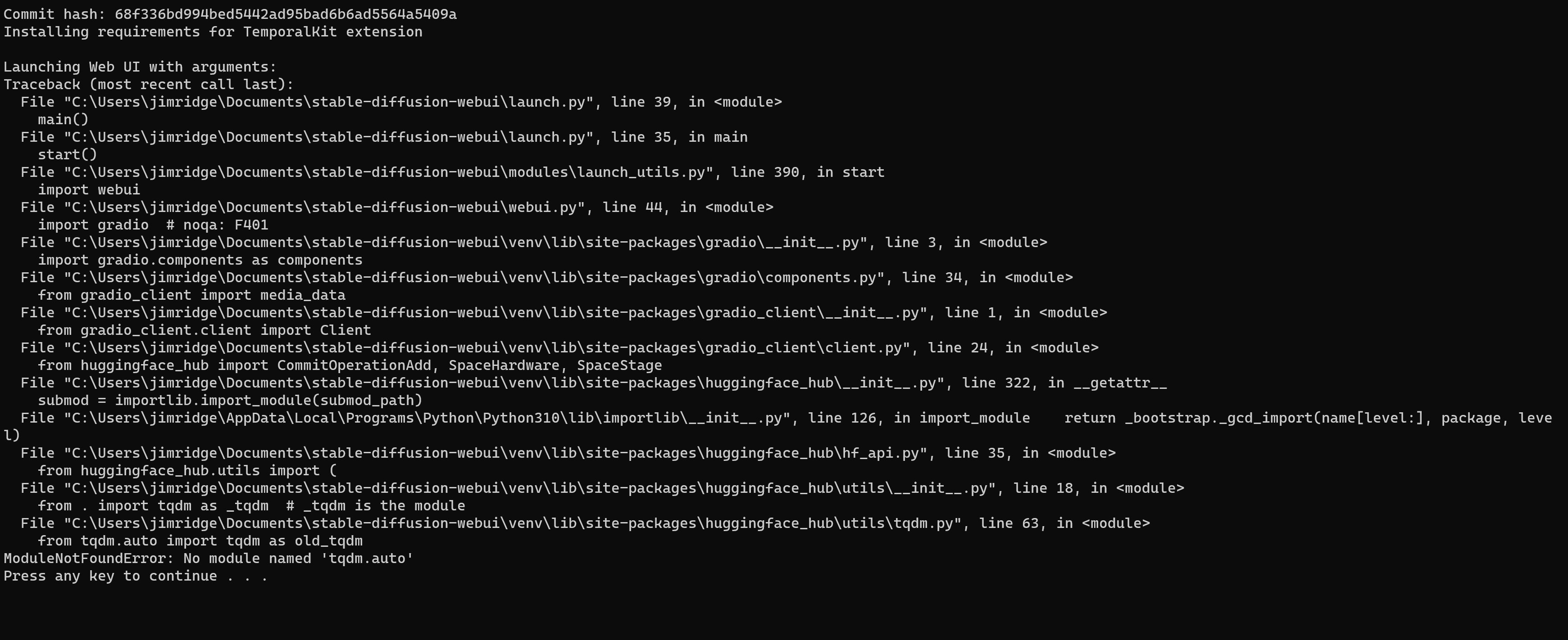 Fresh A1111 Install/FFMPEG Paths set/Press Any Key To Start Glitch ...