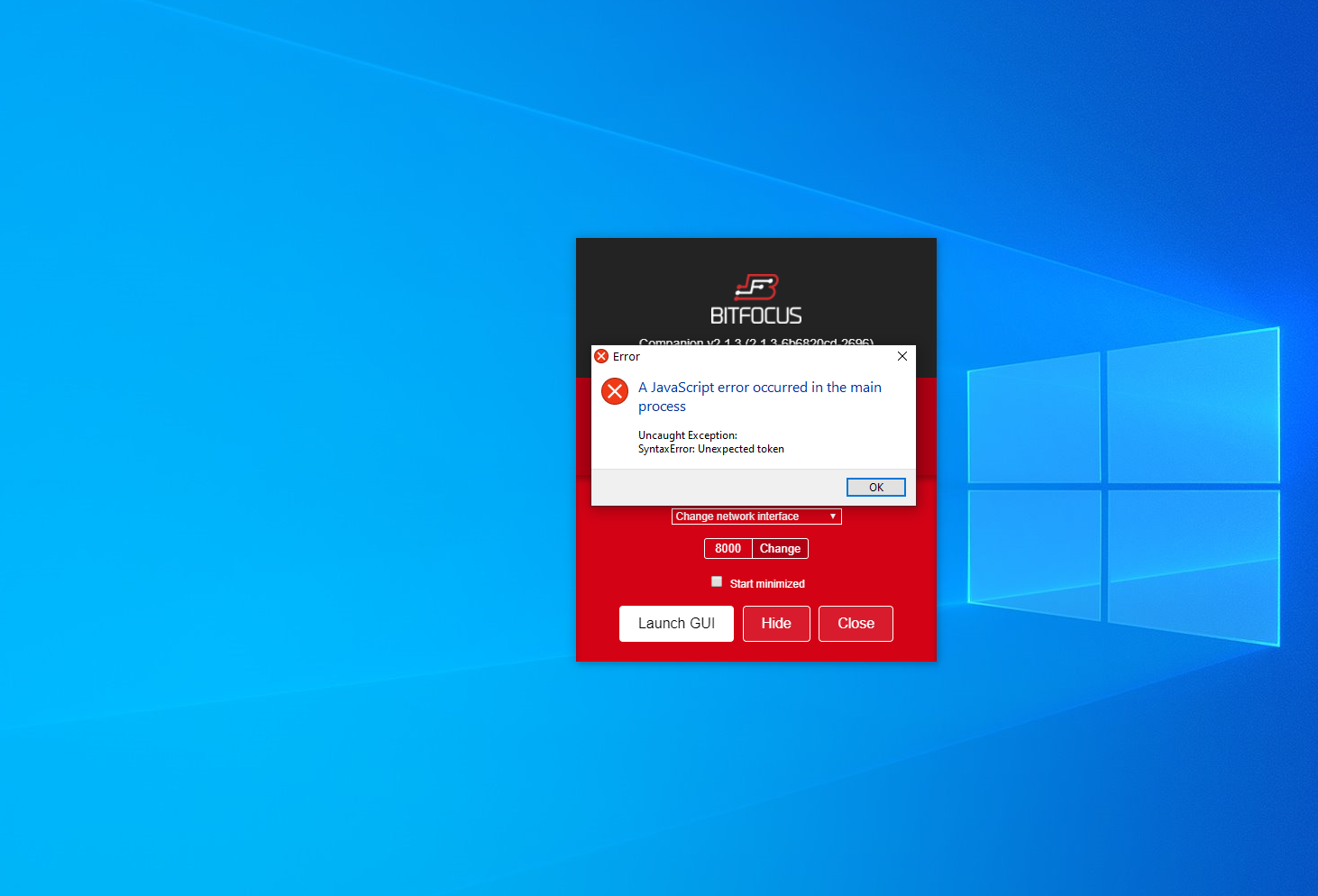 When Opening Bitforce Companion I Receive A Javascript Error Message A Javascript Erro Occurred