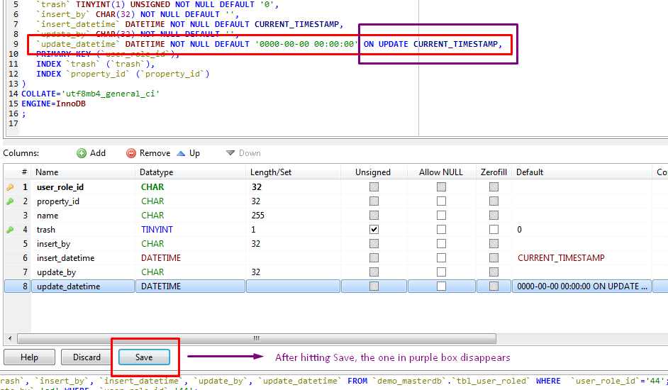 DATETIME Field ON UPDATE CURRENT TIMESTAMP Disappears After Altering