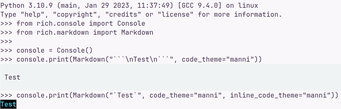 [BUG] code theme for `rich.markdown` does not work for inline code · Issue #2904 · Textualize ...