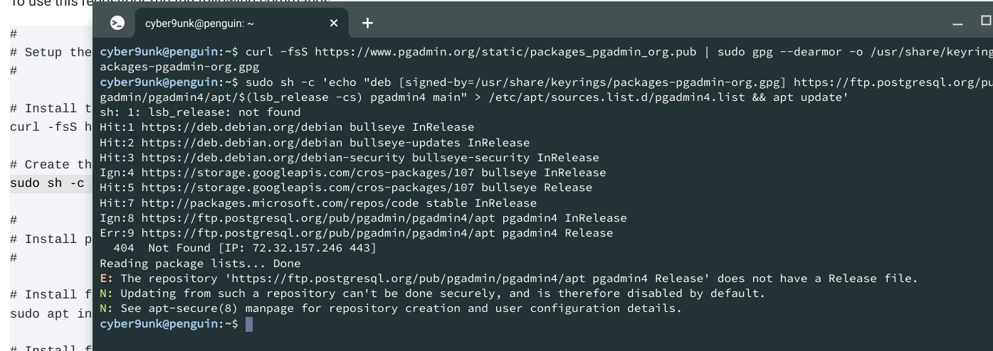 No Release File Error for Debian Bullseye Version · Issue #5617 · pgadmin-org/pgadmin4 · GitHub