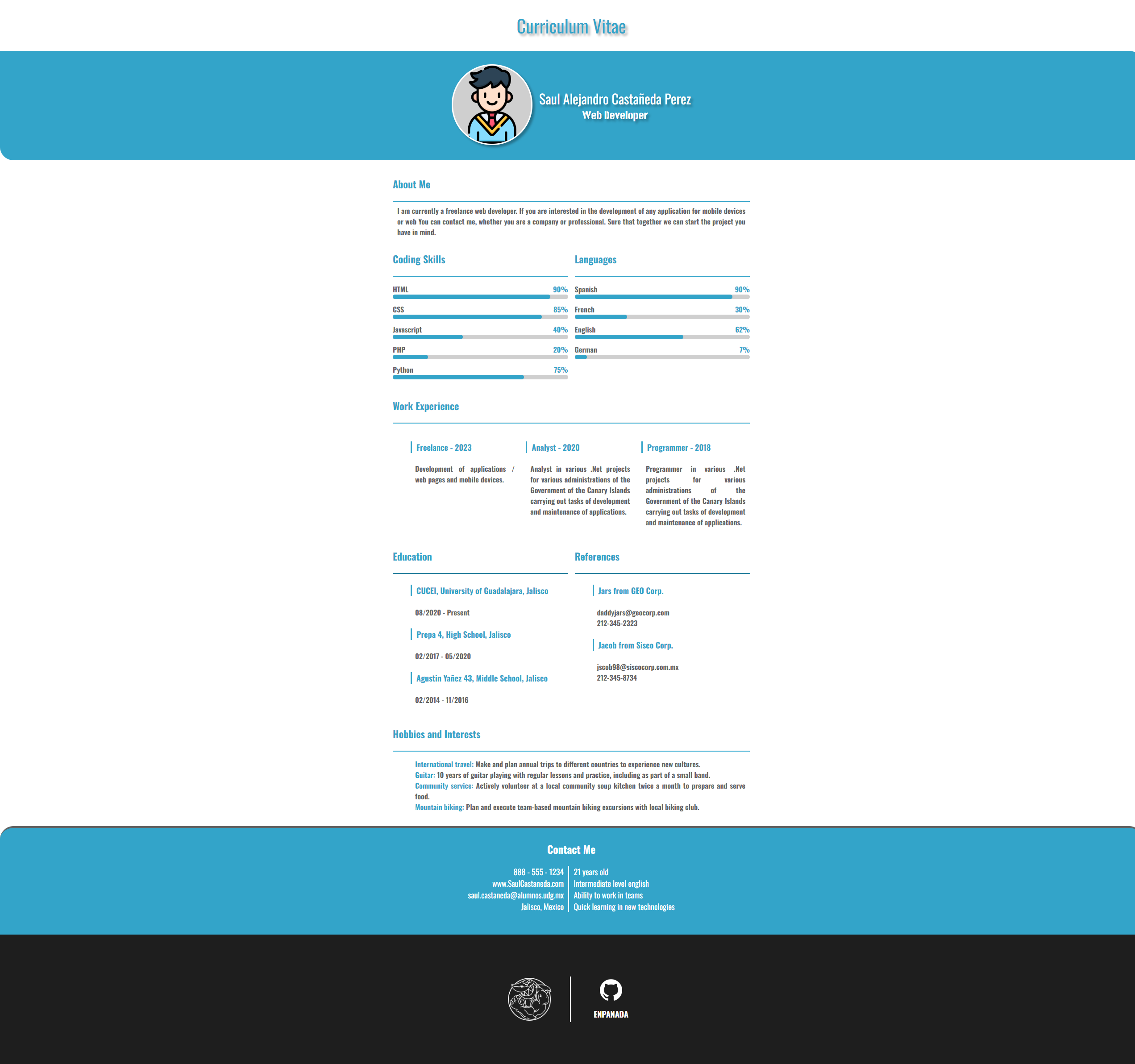 GitHub - ENPANADA/CV_Template: Curriculum Vitae Template