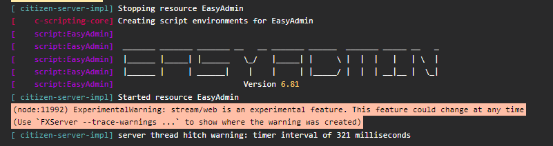 ExperimentalWarning: stream/web is an experimental feature. · Issue #446 · Blumlaut/EasyAdmin ...