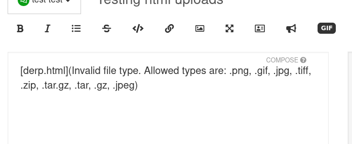Uploading a file with a disallowed extension shows error message in resulting markdown · Issue ...
