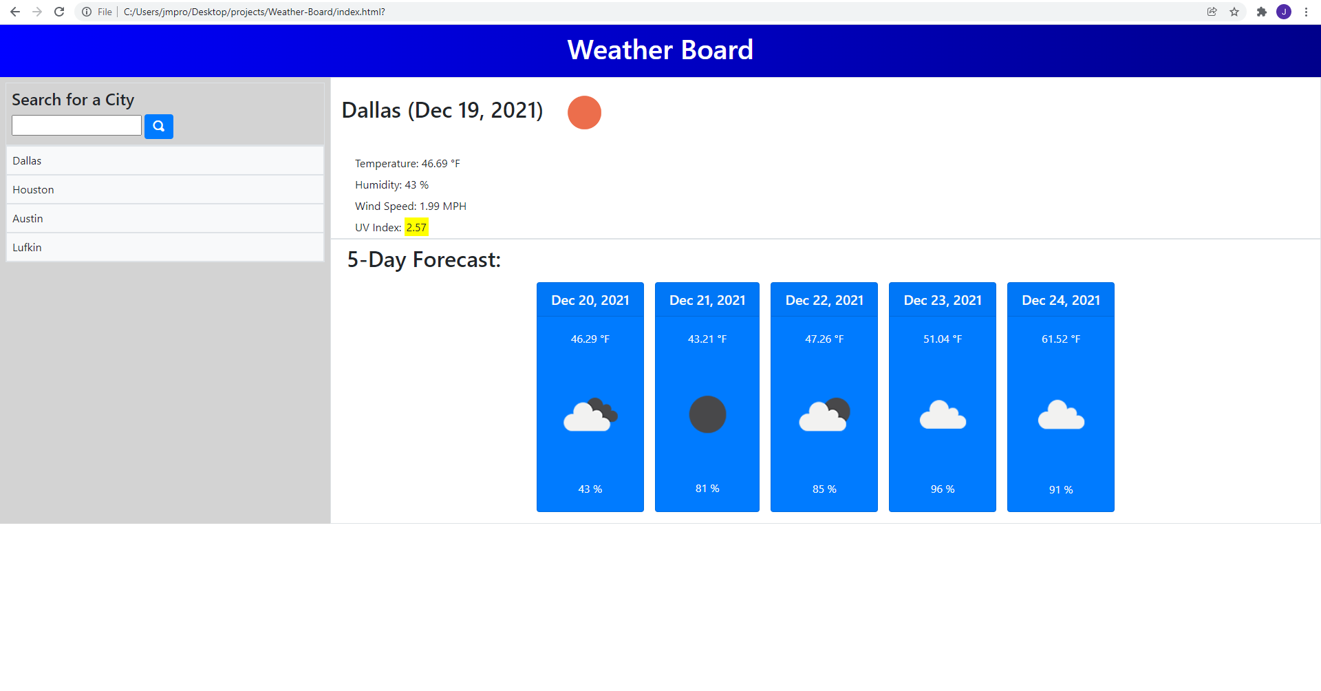 GitHub - jmproctor/Weather-Board