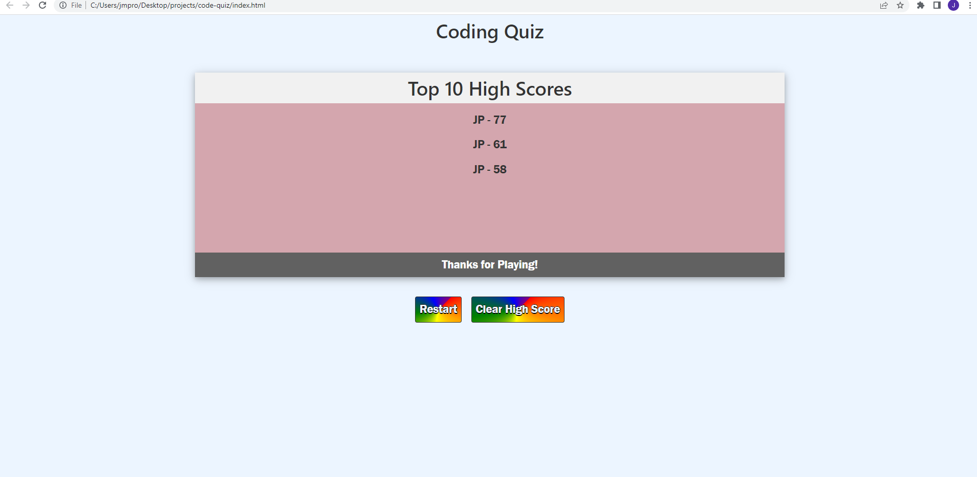 GitHub - jmproctor/code-quiz