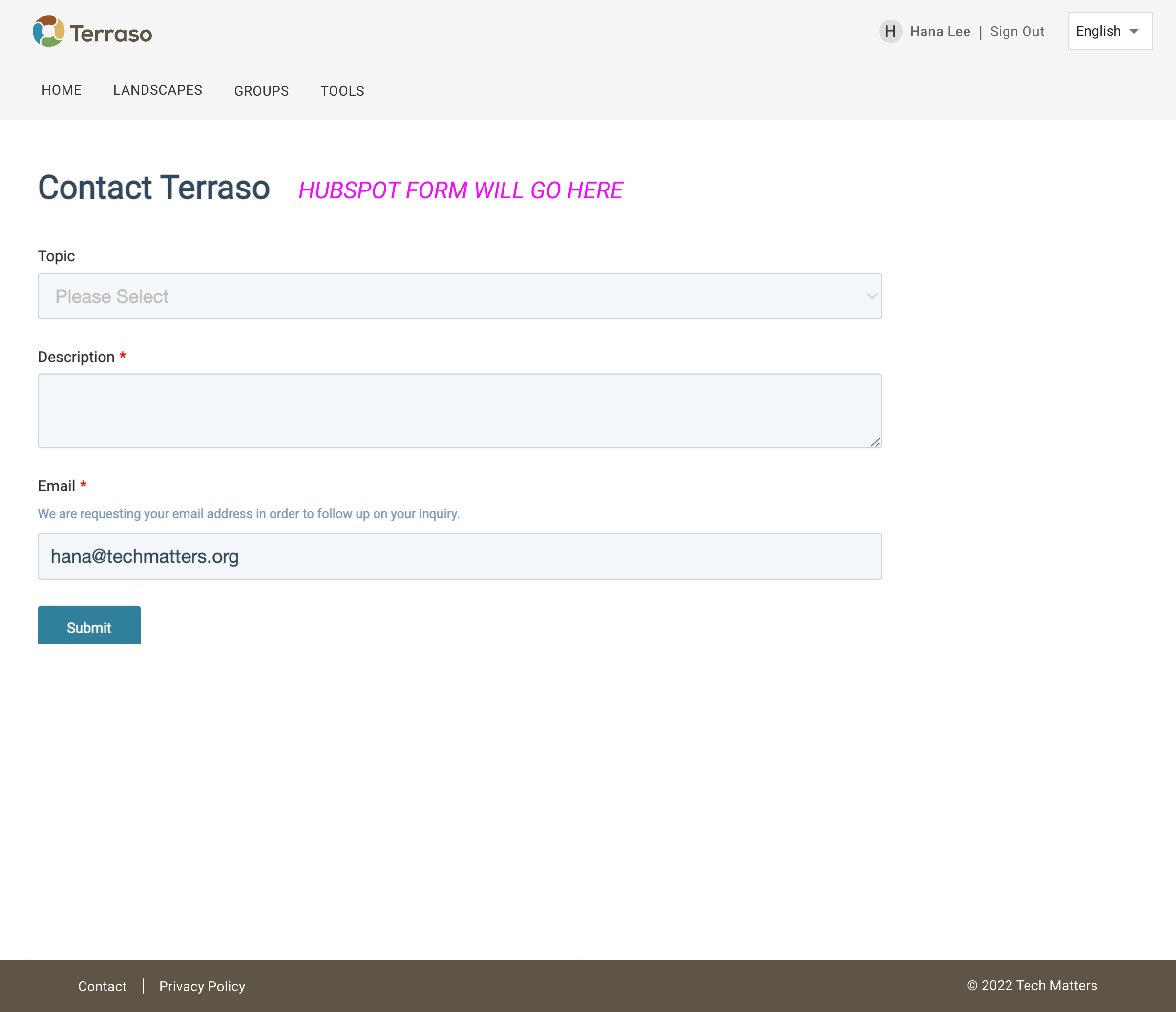 Add "Contact Us" screen · Issue #259 · techmatters/terraso-web-client · GitHub