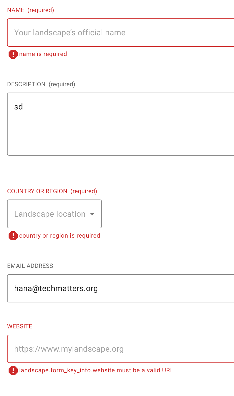 Improve the inline validation message for Add a new landscape form · Issue #637 · techmatters ...
