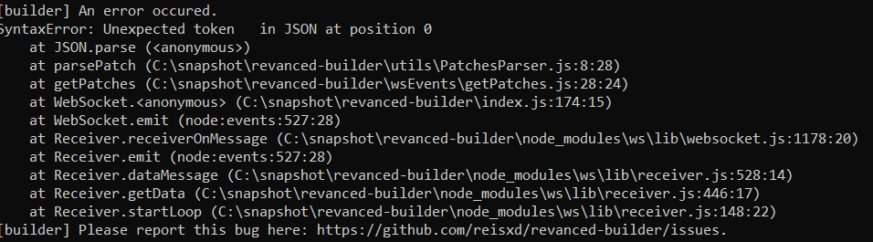 Error occurred after downloading patches · Issue #510 · reisxd/revanced-builder · GitHub