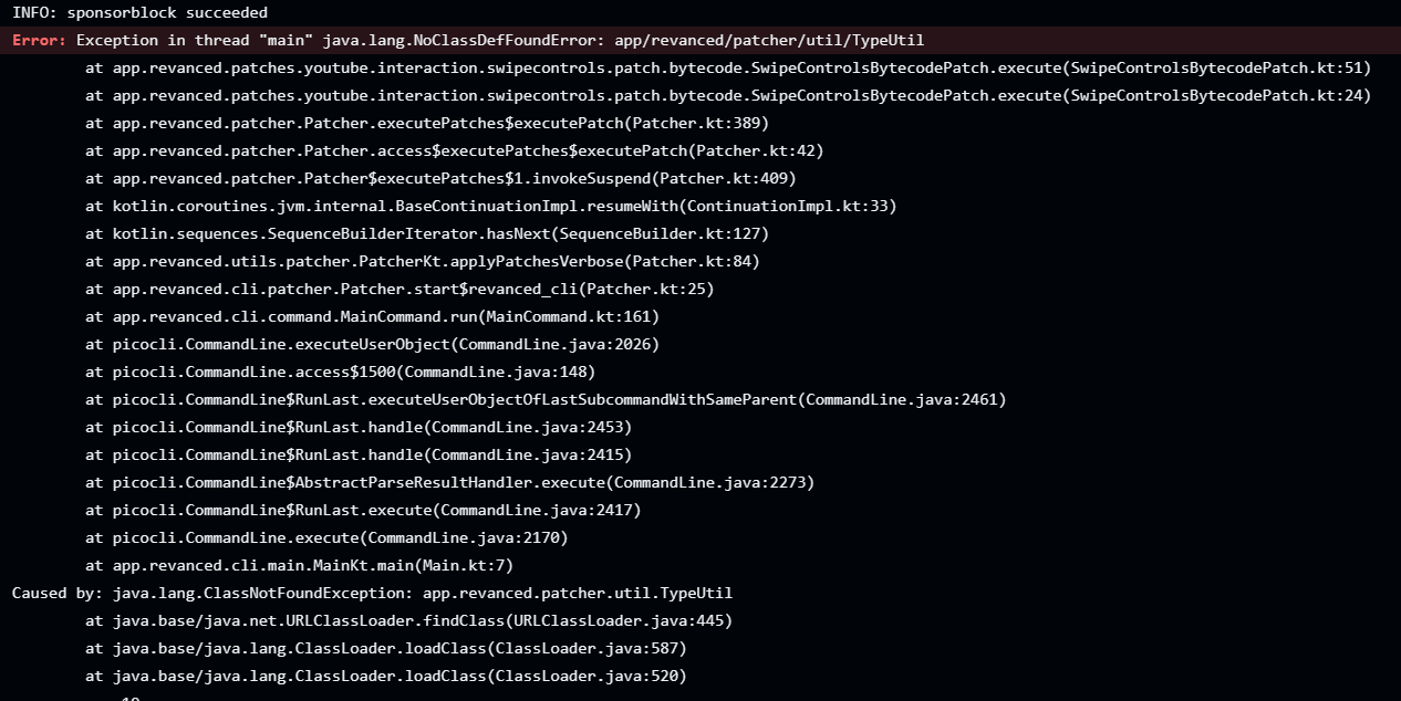 bug: patch v2.143.0 NoClassDefFoundError · Issue #1599 · ReVanced/revanced-patches · GitHub