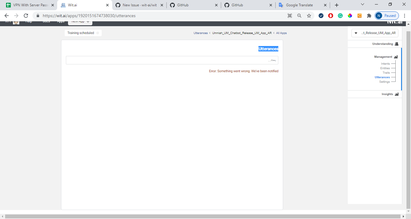 Utterances Screen has been crashed with unclear msg · Issue #2220 · wit-ai/wit · GitHub