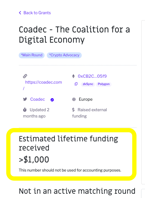 Change lifetime funding to estimate on grants detail page · Issue #10751 · gitcoinco/web · GitHub