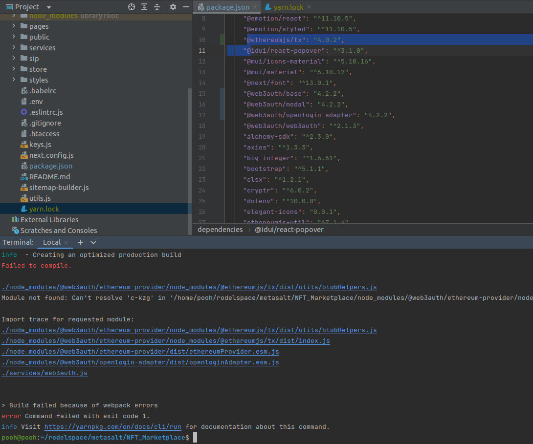 Module Not Found Cant Resolve C Kzg In Homepoohrodelspacemetasaltnftmarketplacenode 