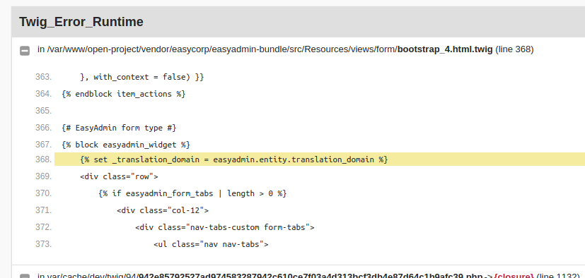 Render own form in EasyAdmin style ends with "Variable "easyadmin" does ...