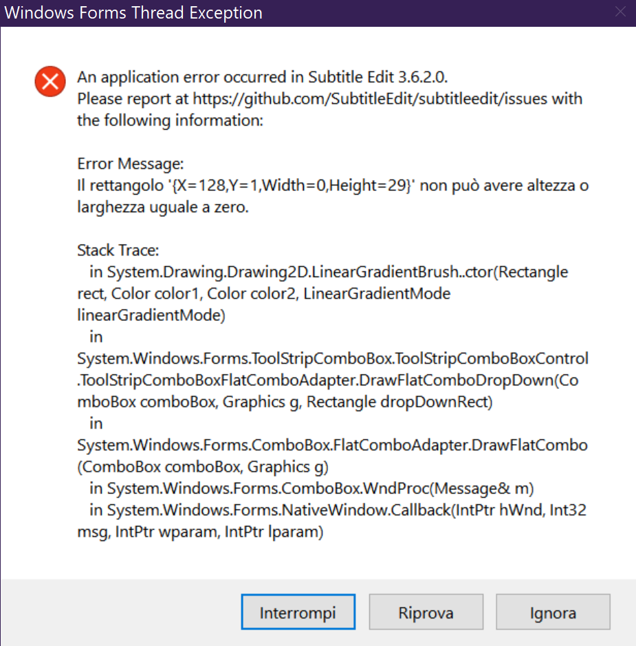 Windows Forms Thread Exception Error Message · Issue #5386 · SubtitleEdit/subtitleedit · GitHub
