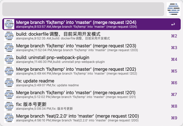 commits for certain branch · Issue #290 · alanhe421/alfred-workflows · GitHub