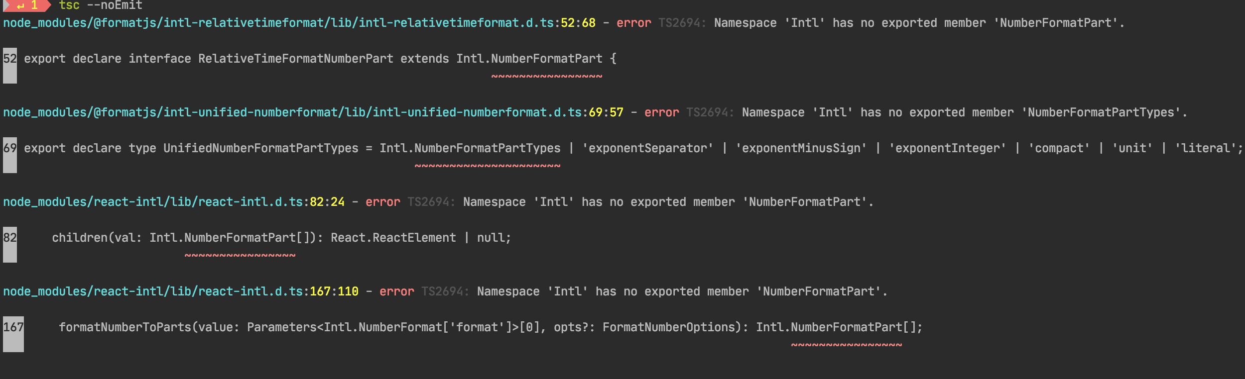 Namespace Intl Has No Exported Member Numberformatpart · Issue 1560 · Formatjsformatjs