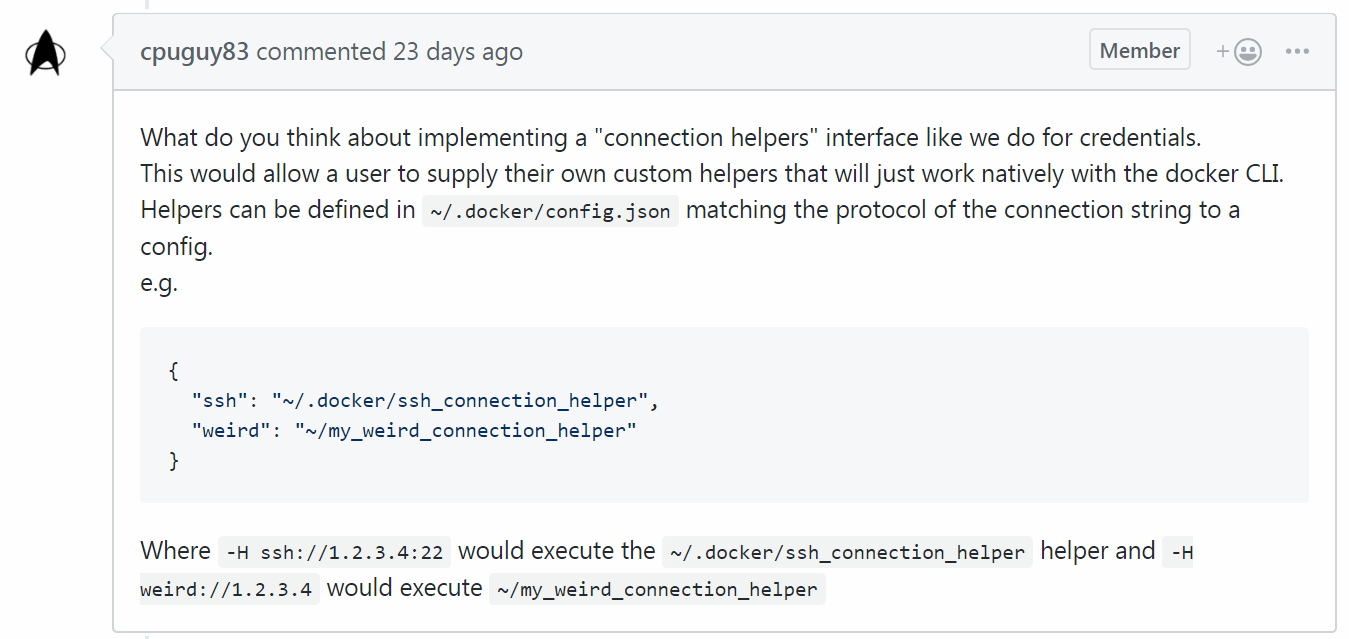 [Proposal] docker -H ssh://me@host/var/run/docker.sock · Issue #31871 · moby/moby · GitHub