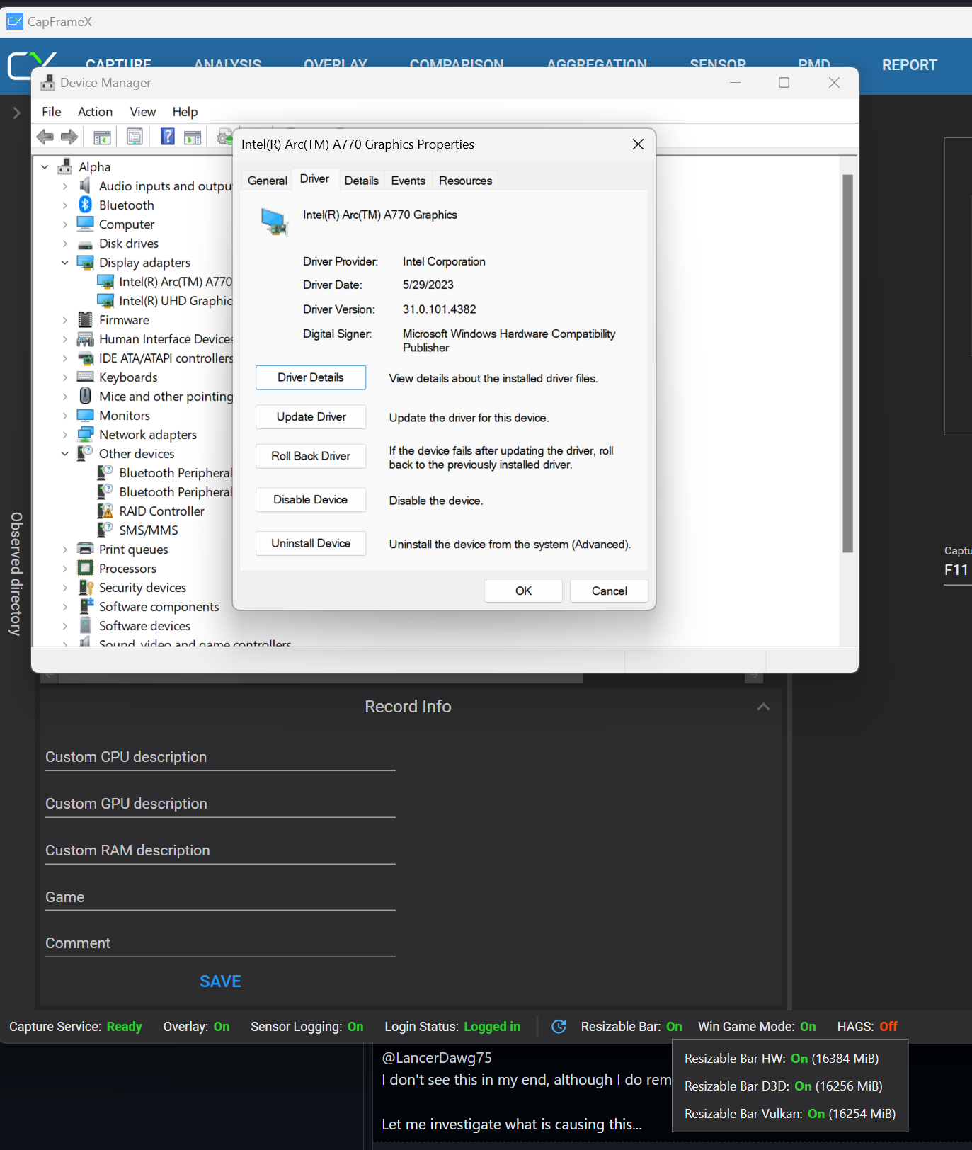 Partial Implementation Of Resizebar In Arc · Issue 330 · Igcit Intel Gpu Community Issue