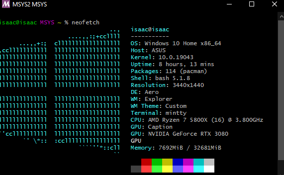 MSYS2 Bash calling neofetch doesn't show but calling it through MSYS2 ...