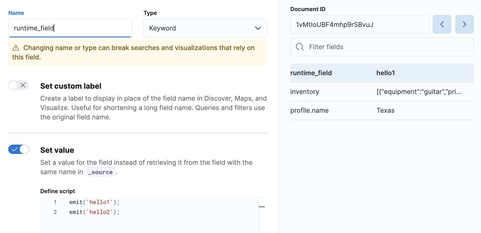 Runtime Field Field Preview Does Not Show Array Values For Multiple Emit In A Runtime Field