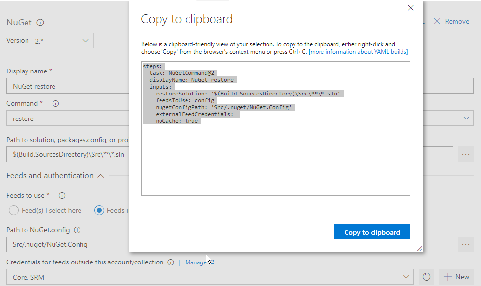 View YAML of NuGetCommand@2 task does not show value for exportFeedCredentials · Issue #7315 ...