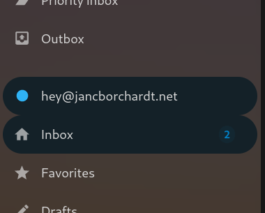 When Inbox is open, both its entry and account heading is highlighted ...