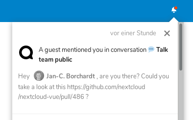 Show name of guest in notification · Issue #2074 · nextcloud/spreed · GitHub