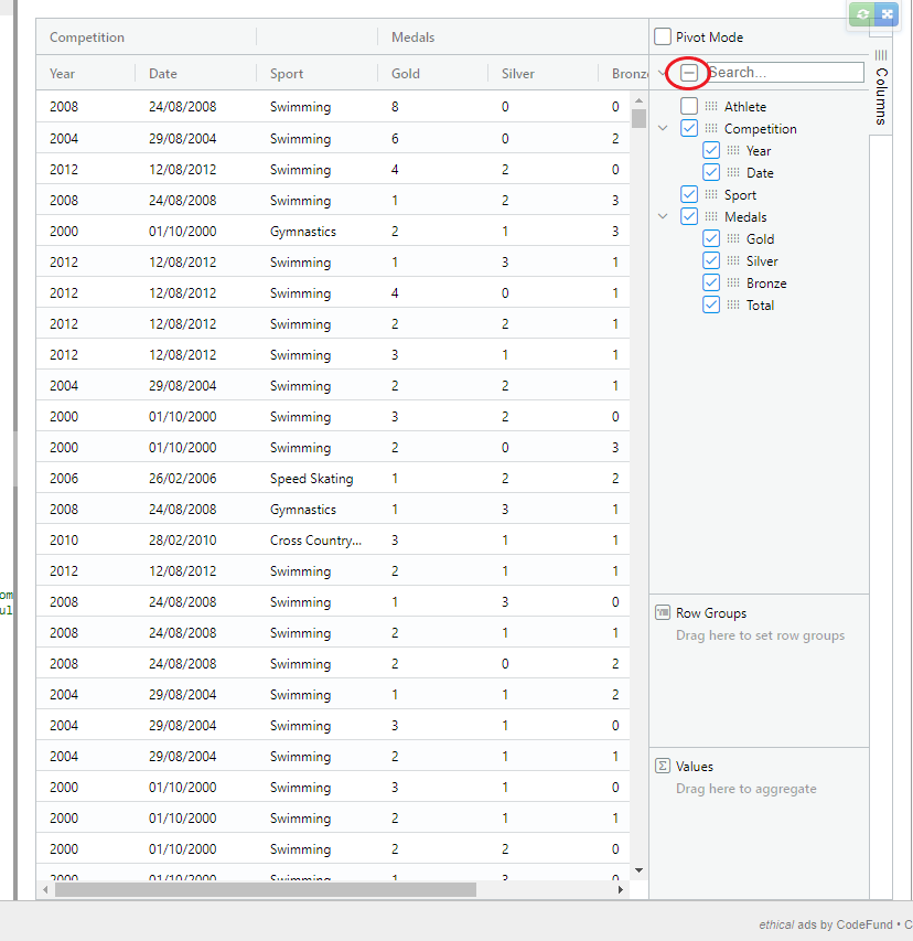 Column Selection Doesnt Work On All Columns If One Is Hidden Column Panel In Sidebar · Issue
