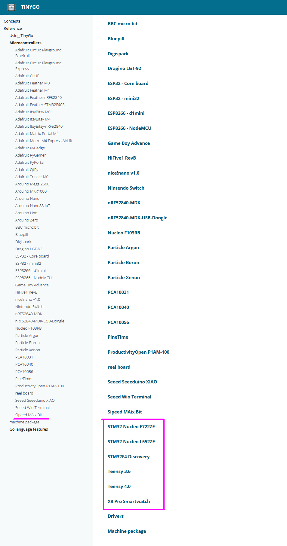 The Menu On The Microcontrollers Page Only Shows 50 Items · Issue 177 · Tinygo Org Tinygo Site
