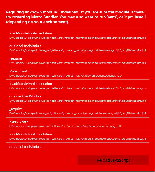 Requiring unknown module "undefined" · Issue #1736 · microsoft/react-native-windows · GitHub