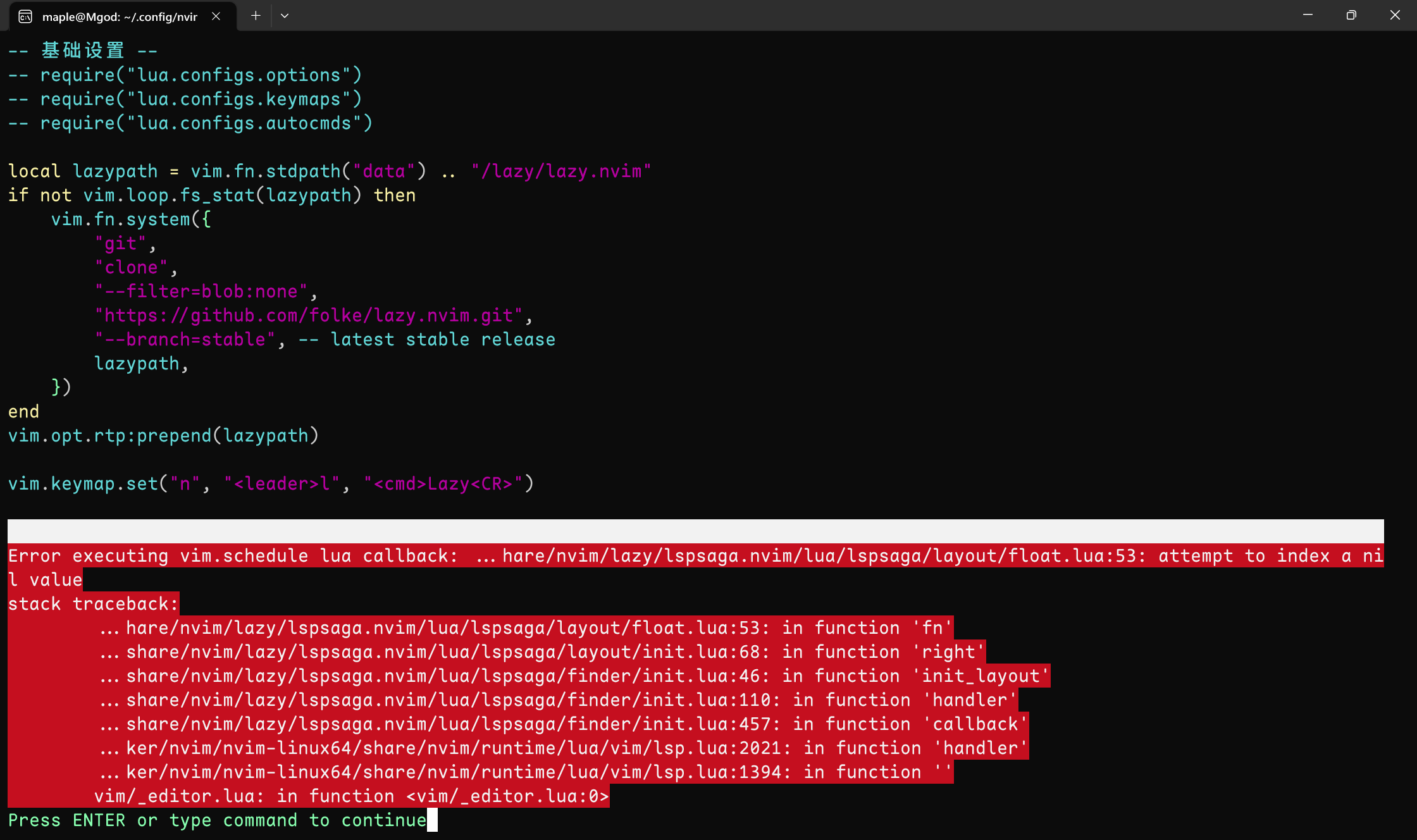 使用finder，窗口异常，并报错 · Issue #1162 · nvimdev/lspsaga.nvim · GitHub