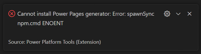Error message: Cannot install Power Pages generator · Issue #545 · microsoft/powerplatform ...