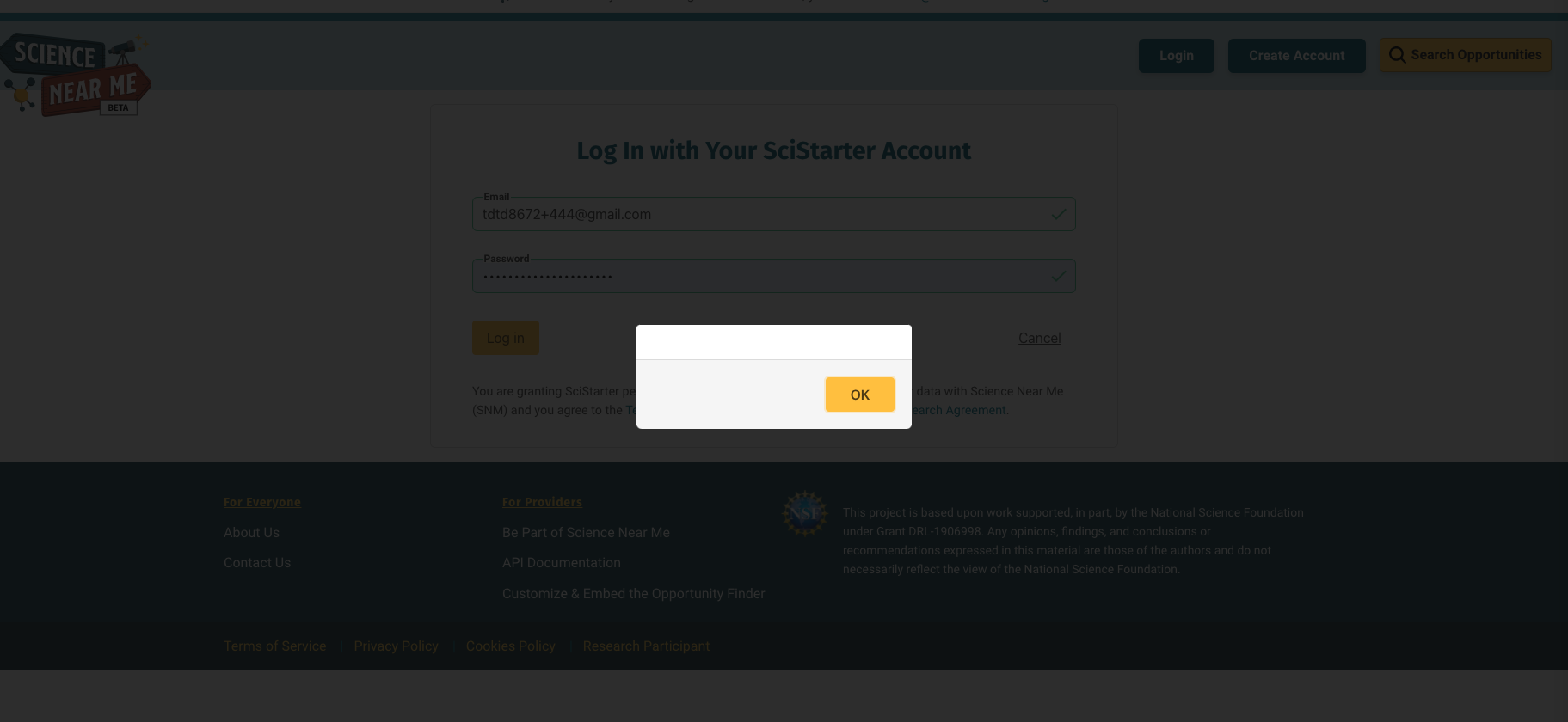 Issue with Notification modal for wrong password in "log in with SciStarter account" · Issue ...