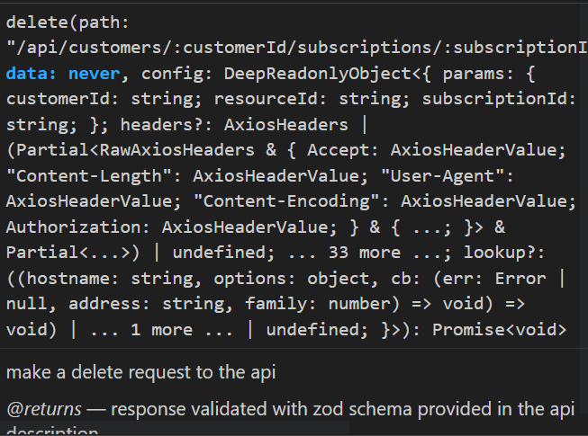Unable to call delete since body is typed as never · Issue #469 · ecyrbe/zodios · GitHub