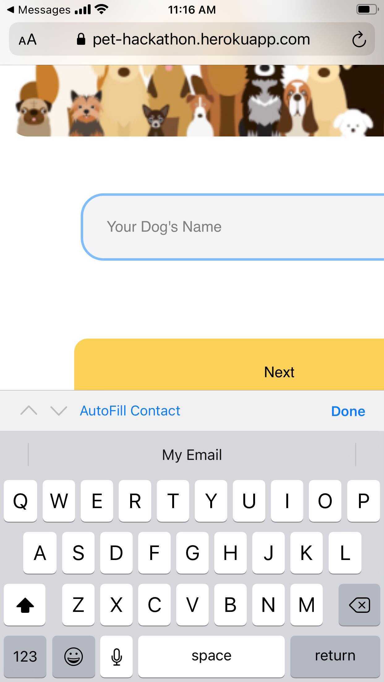 What is your dog's name screen?—zoom in on text field in mobile version · Issue #35 · Sept ...