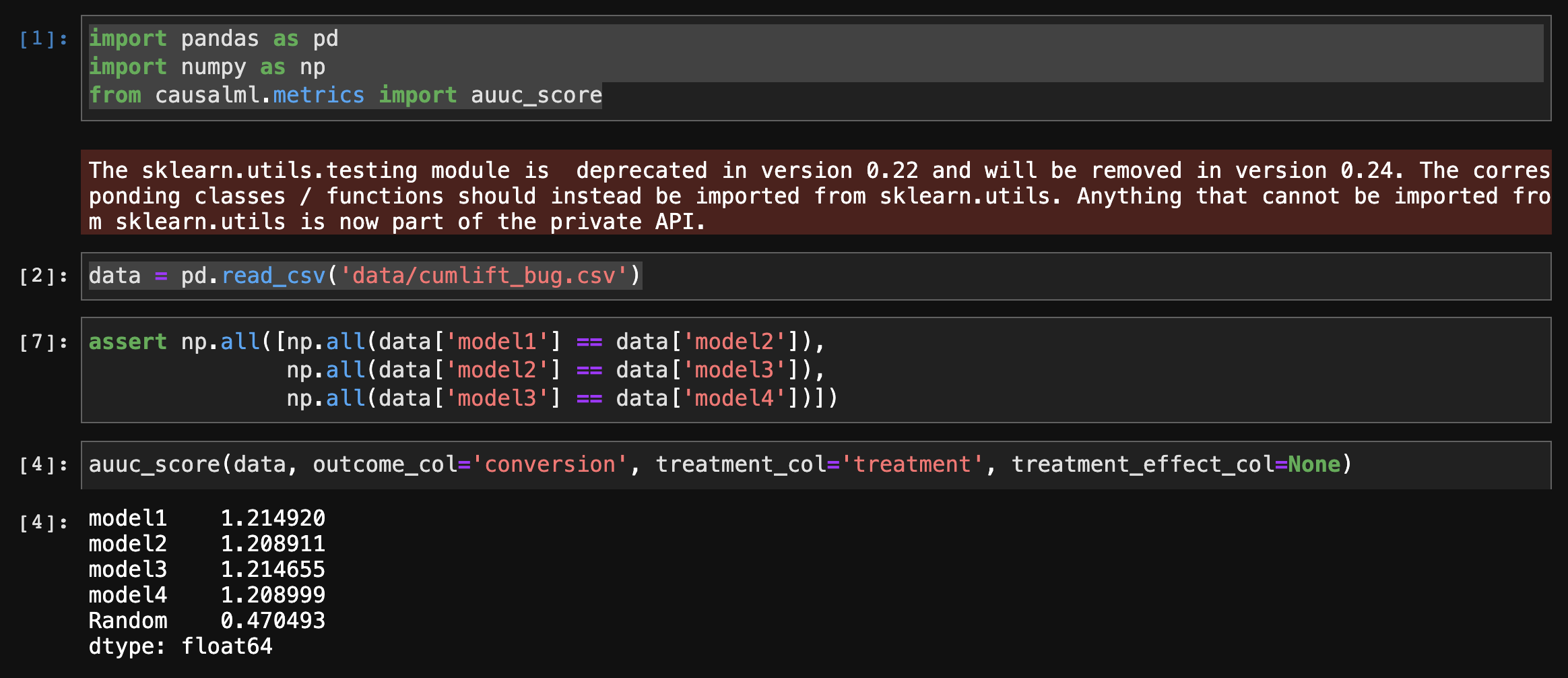 AUUC gives incorrect results when multiple models are scored · Issue #272 · uber/causalml · GitHub