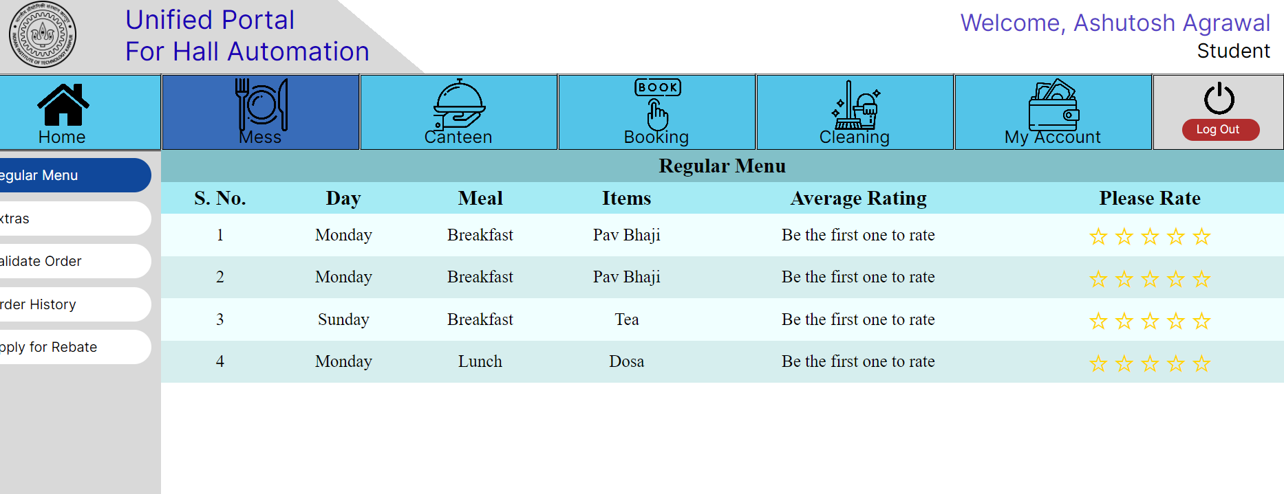 Mess Menu frontend · Issue #14 · divc13/Unified-Portal-For-Hall ...