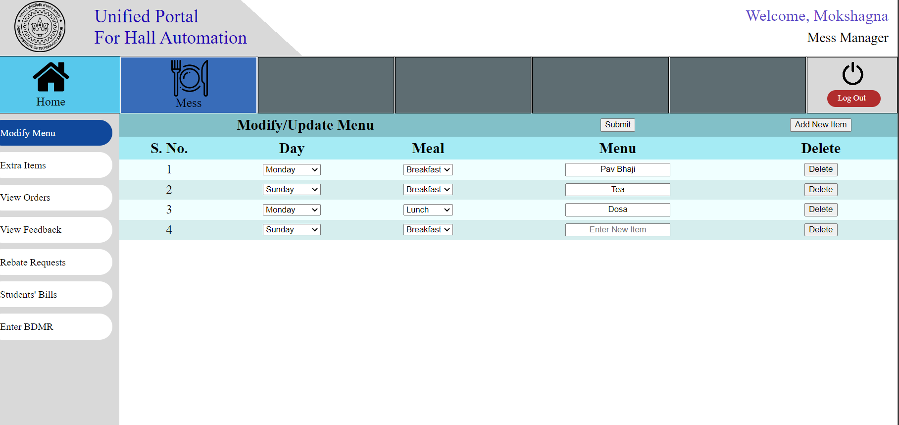Mess menu-manager account · Issue #16 · divc13/Unified-Portal-For-Hall-Automation · GitHub
