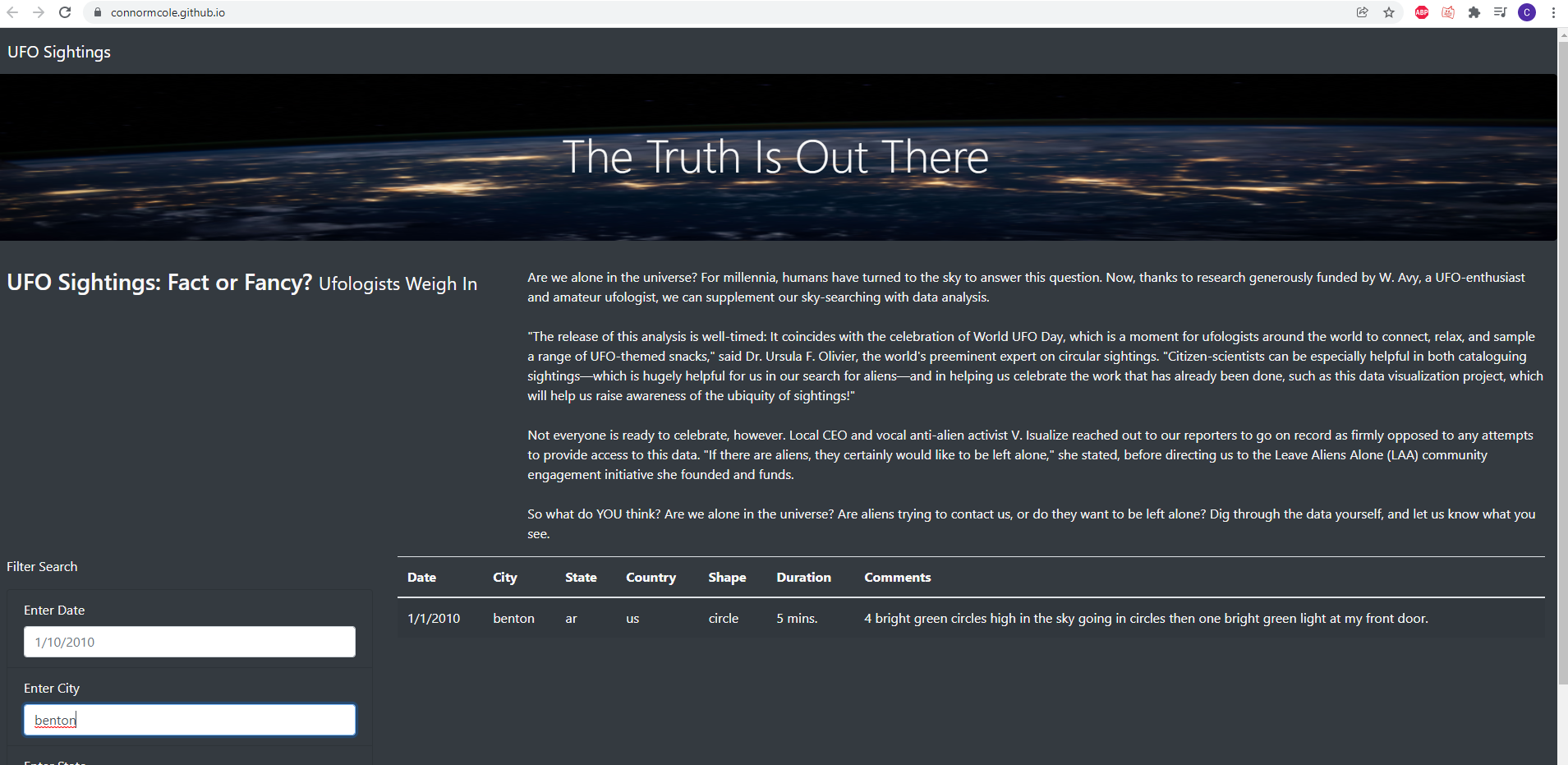 GitHub - connormcole/UFOs
