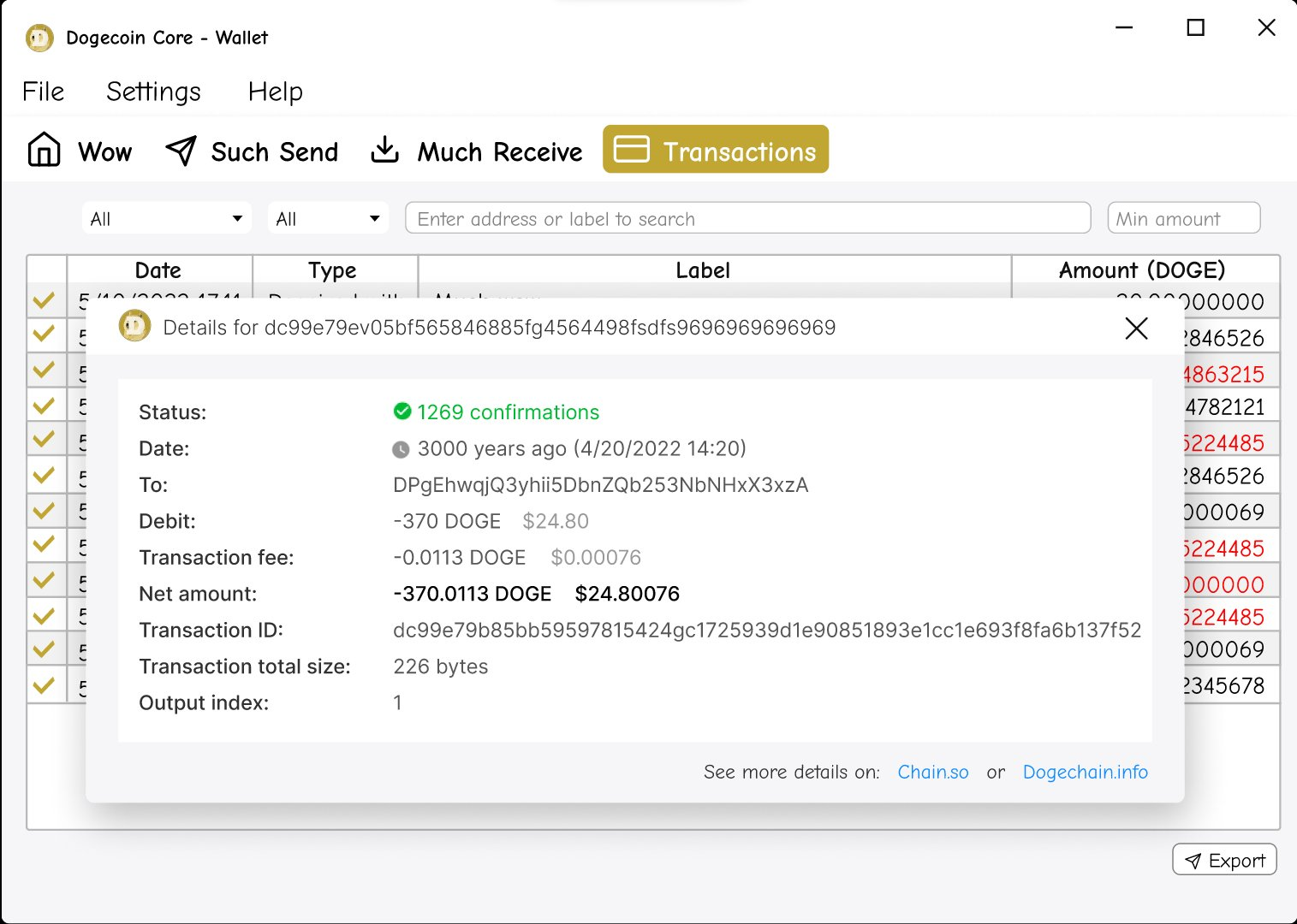 Transaction detail window design with extra features. · dogecoin ...