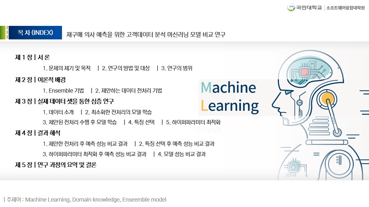 GitHub - chaeeunSong/Machine-Learning-Final-Project: 재구매 의사 예측을 위한 고객데이터 분석 머신러닝 모델 비교 연구