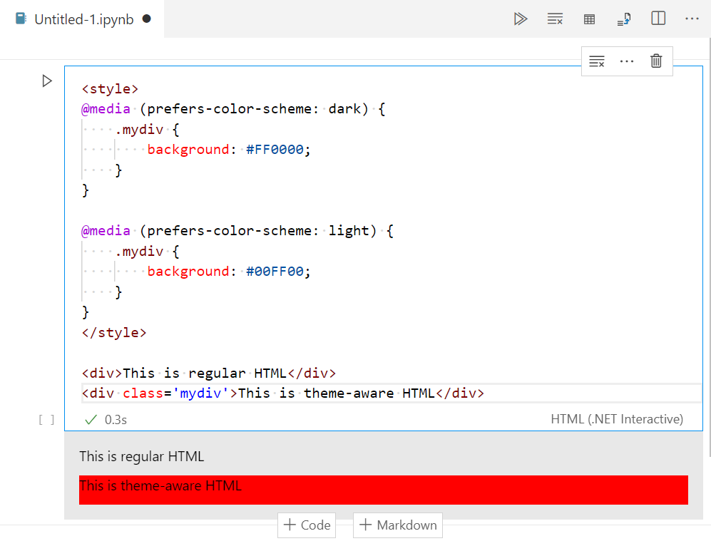 Notebook output elements should be able to honor `prefers-color-scheme ...