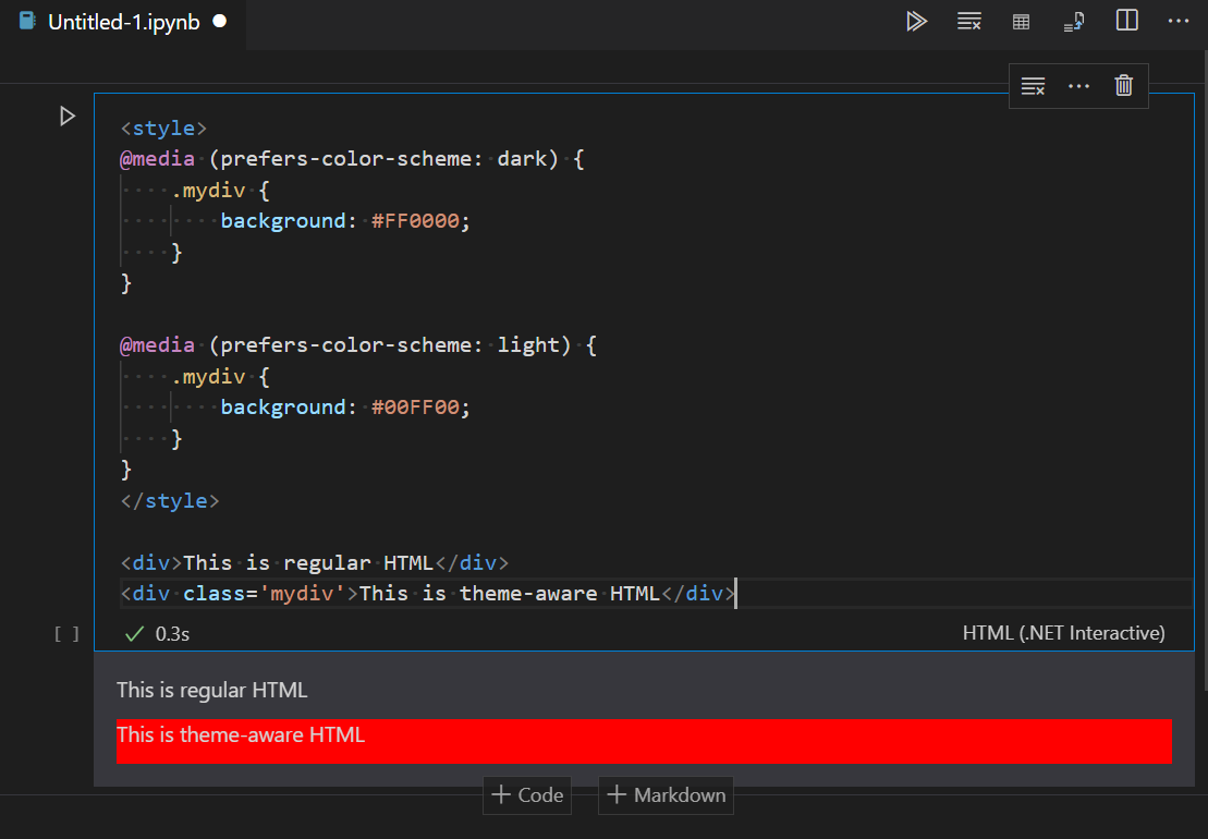 Notebook output elements should be able to honor `prefers-color-scheme ...