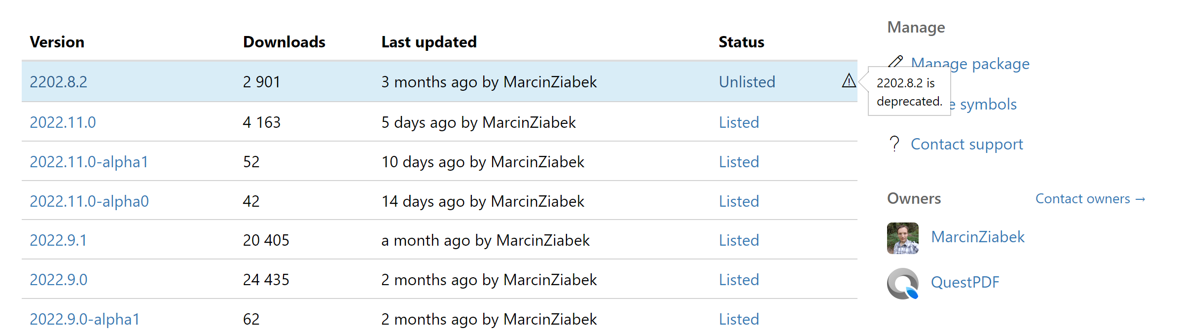 Unlist 2202.8.2 from nuget.org · QuestPDF QuestPDF · Discussion #411 ...