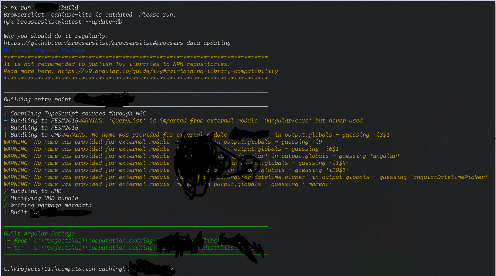 lib build does not show success message and exits without building the next dependencies after ...