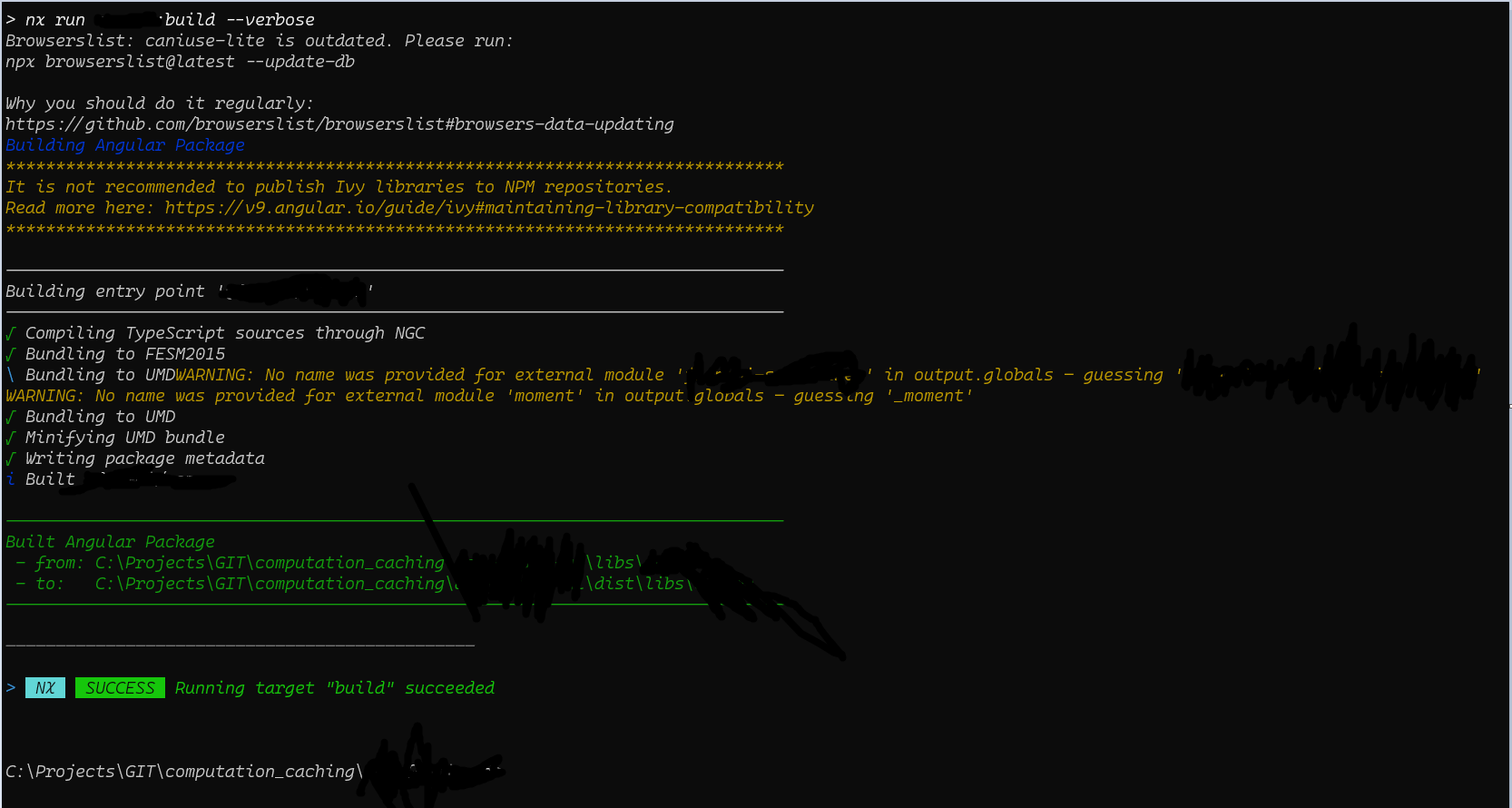 lib build does not show success message and exits without building the next dependencies after ...
